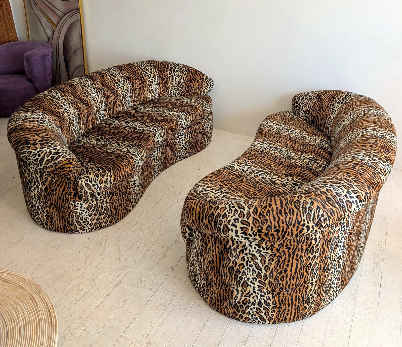 Large Vintage Leopard Print Sofas, 1980s, Set of 2 for sale at Pamono