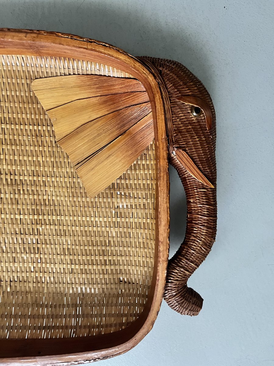 Vintage Wicker Elephant Tray, 1950s for sale at Pamono