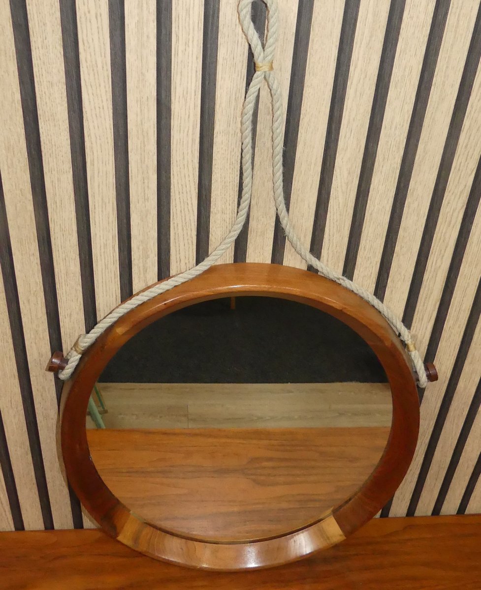 Mirror with Teak Frame and Cord Hanging, 1960s for sale at Pamono