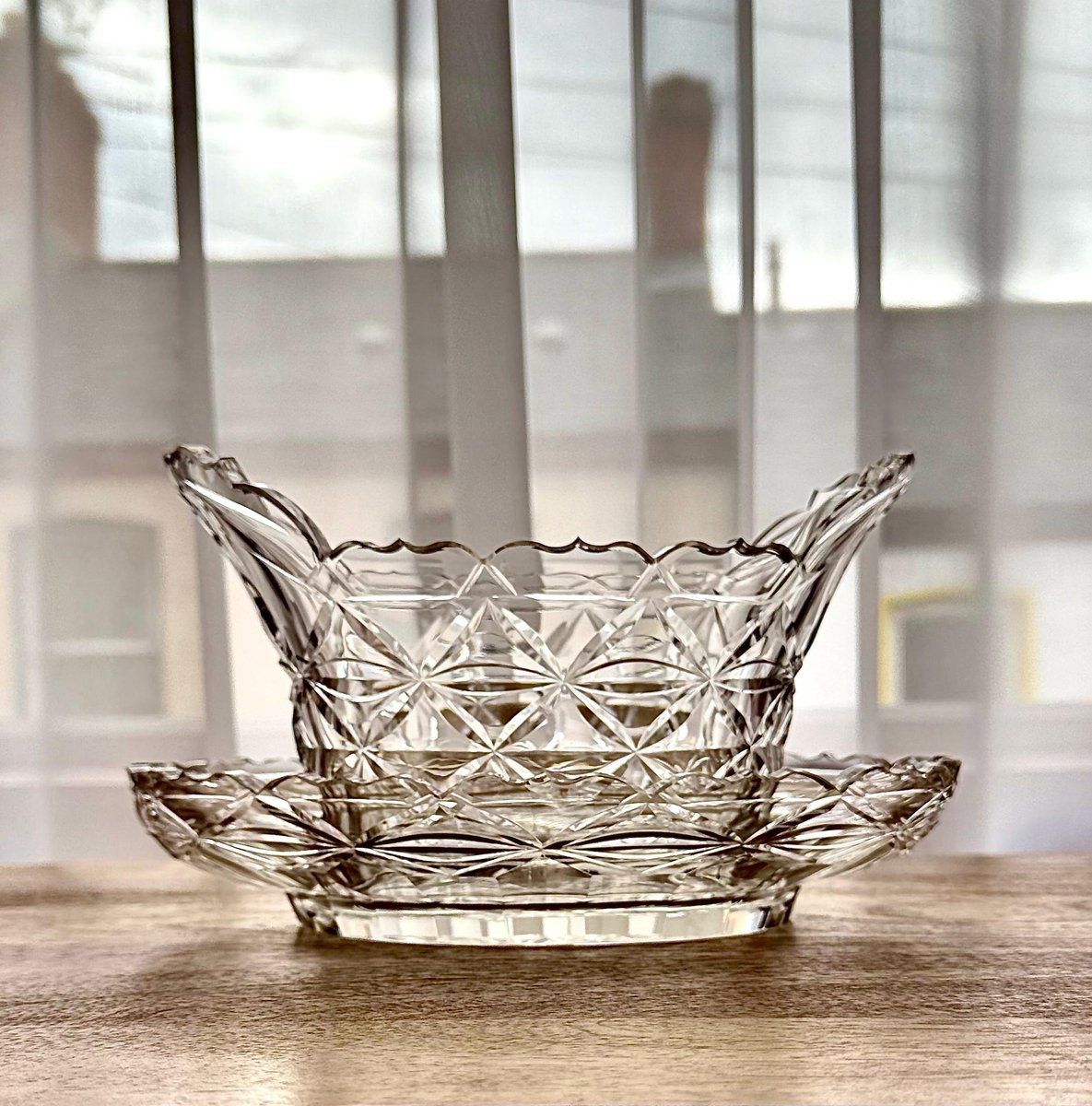 Georgian Irish Cut-Glass Bowls with Original Underplates, 1800s, Set of ...