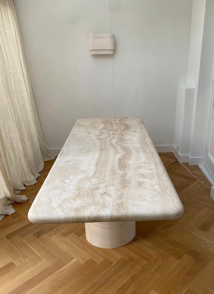 Large Sculptural Curved Edge Travertine Rectangle Dining Table by My ...
