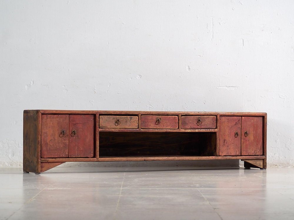 Antique Low TV Cabinet in Red Color, 1900 for sale at Pamono