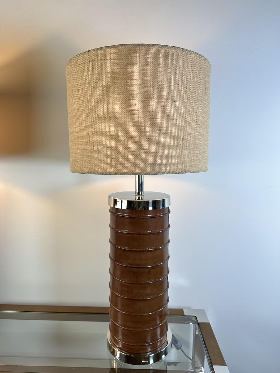 Leather and Metal Covered Lamp, 1990s for sale at Pamono