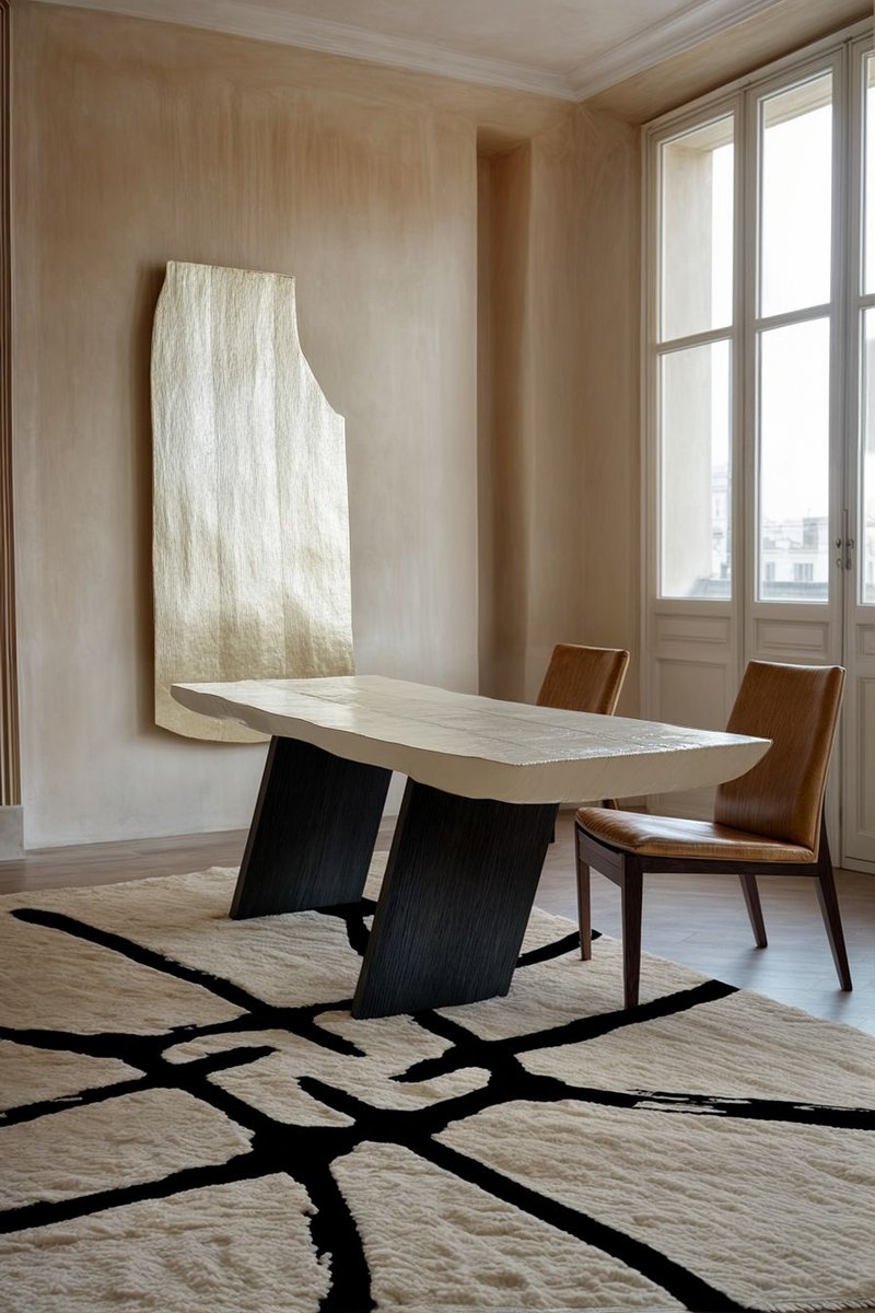 Modern Black and White Rectangular Maya Rug by Tapis Studio for Hommés ...