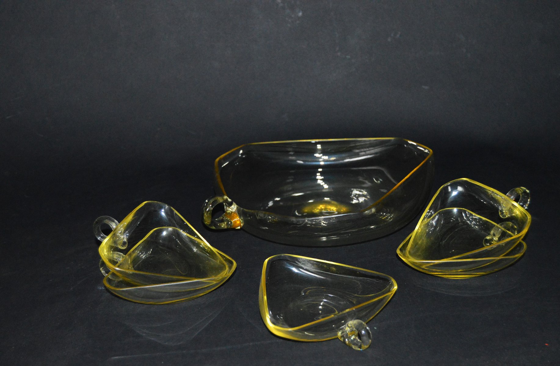 Art Deco Compote Set of Glass Dishes, 1930s, Set of 6 for sale at Pamono