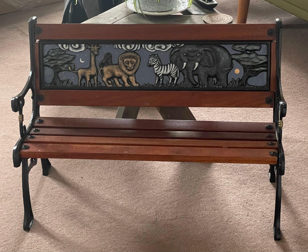 Childrens Safari Animals Themed Hand Painted Cast Iron & Mahogany ...