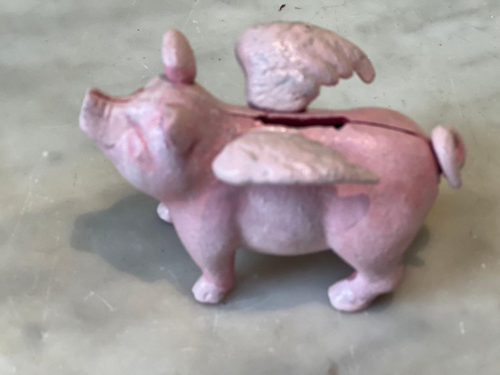 Victorian Cast Iron Flying Pig Childrens Money Box for sale at Pamono