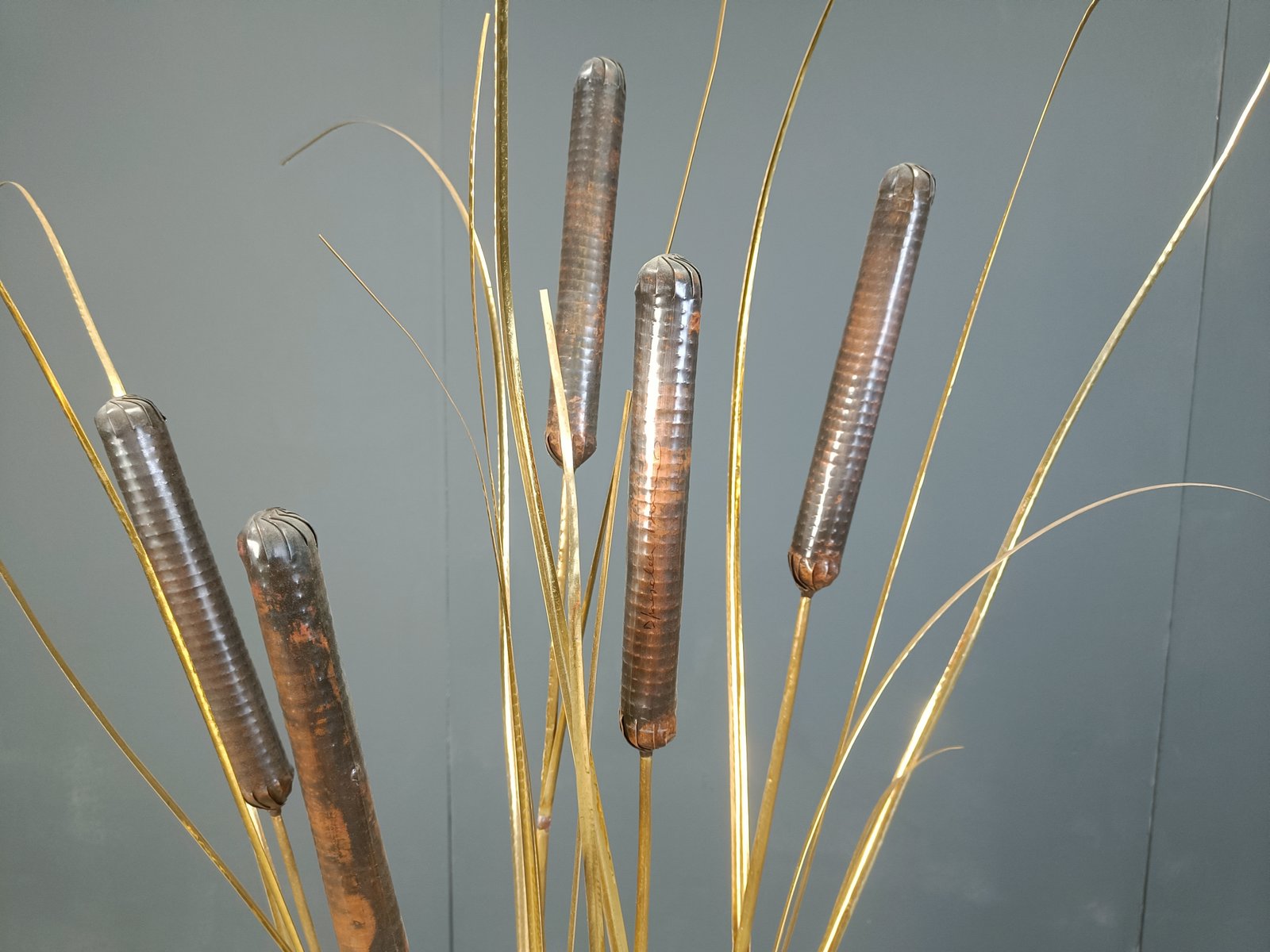 Vintage Brass Cattail Floor Lamp by Daniel Dhaeseleer, 1970s for sale ...