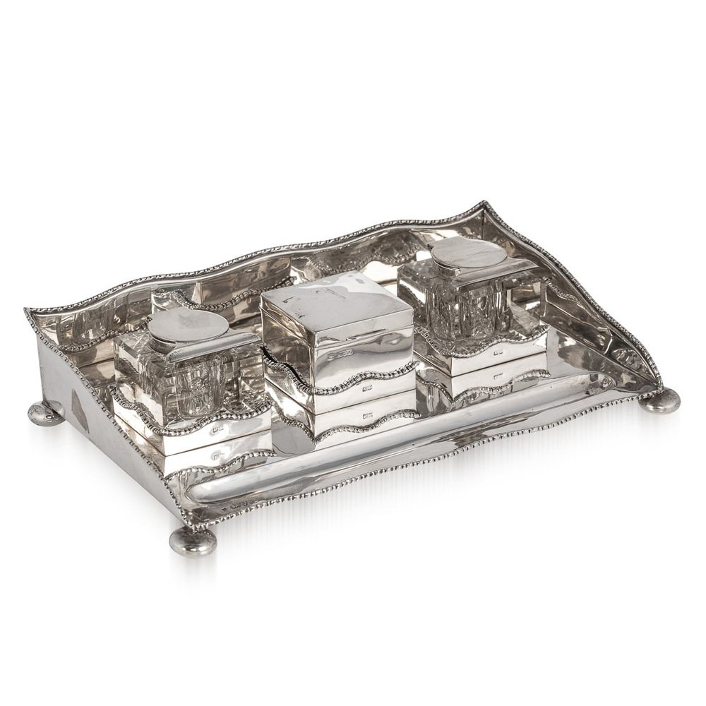Antique 20th Century Edwardian Silver Inkwell Desk Set, Chester, 1908 ...
