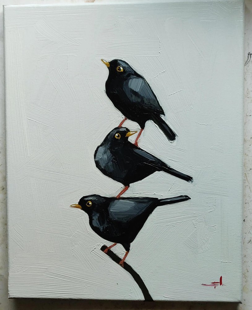 Vivek Mandalia, Black Birds, Oil on Canvas for sale at Pamono