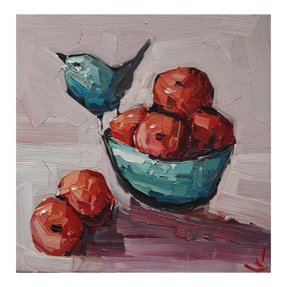 Vivek Mandalia, Bird in the Bowl of Oranges, Oil on Canvas for sale at ...
