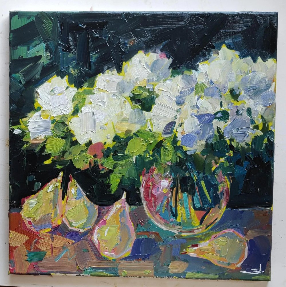 Vivek Mandalia, White Flowers, Oil on Canvas for sale at Pamono