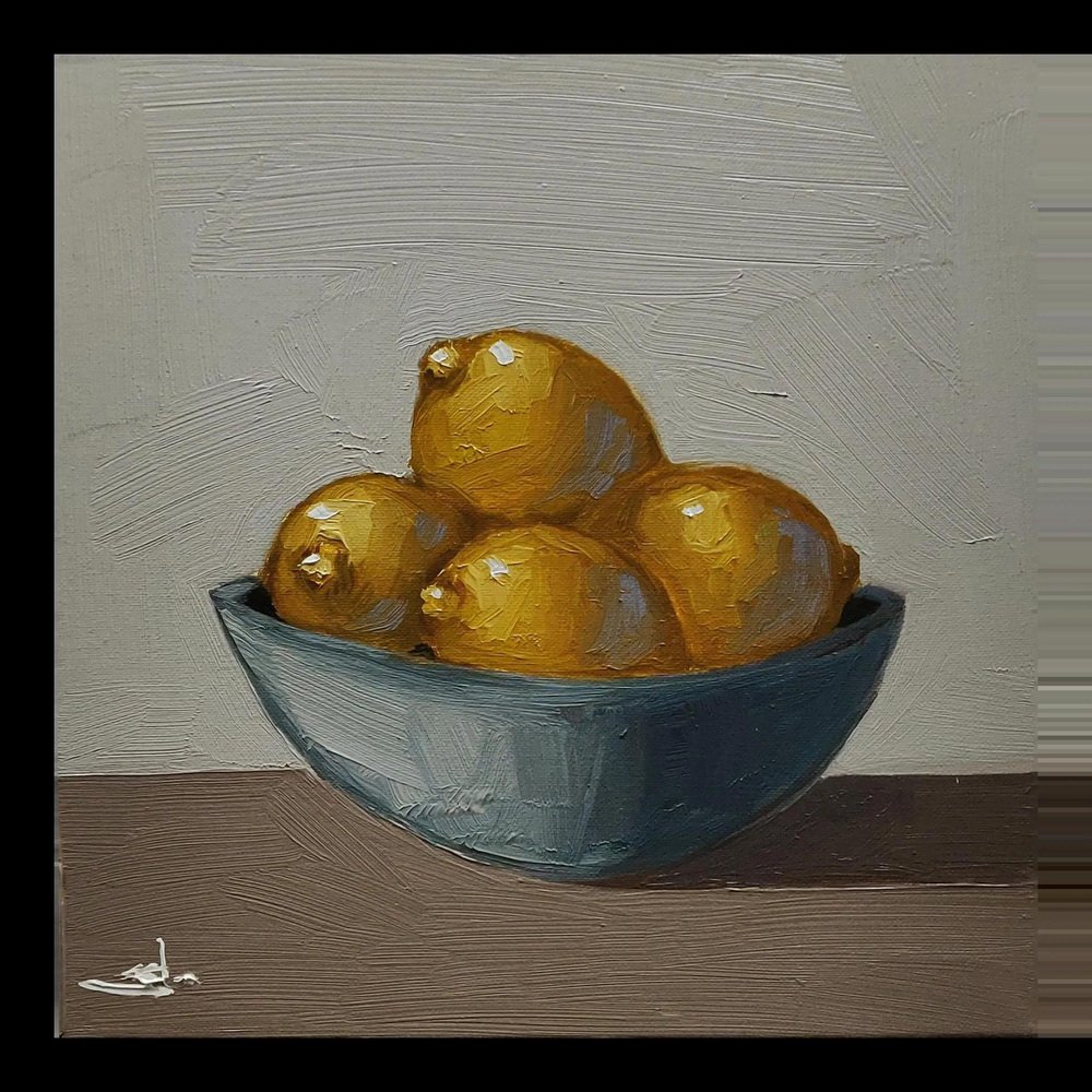 Vivek Mandalia, Bowl of Lemons, Oil on Canvas for sale at Pamono