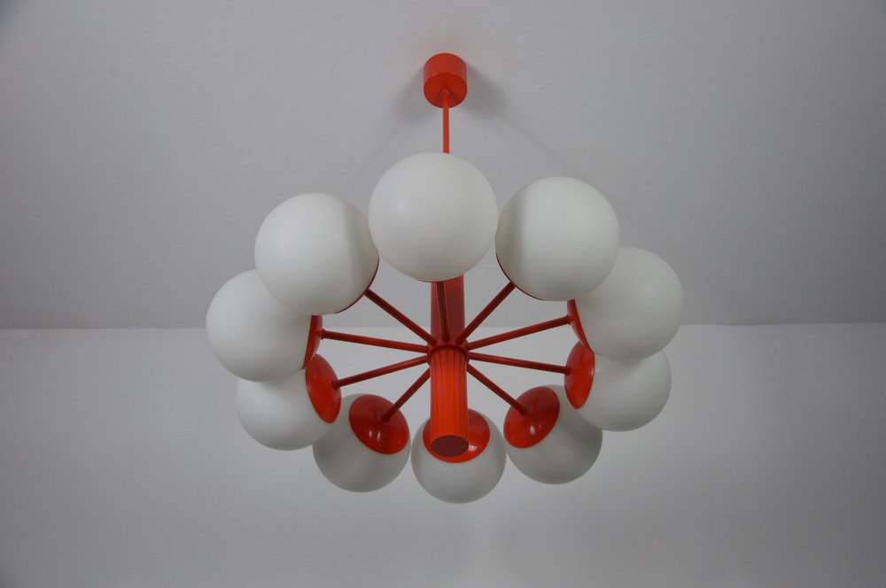 Mid-Century Modern Red Kaiser 10-Arm Chandelier from Kaiser Idell ...