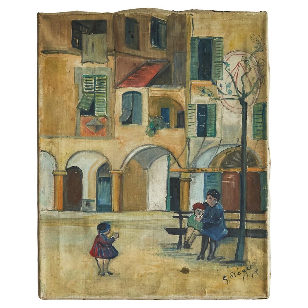 Fritz Stäge, Village Green, Oil on Canvas, 1928 for sale at Pamono