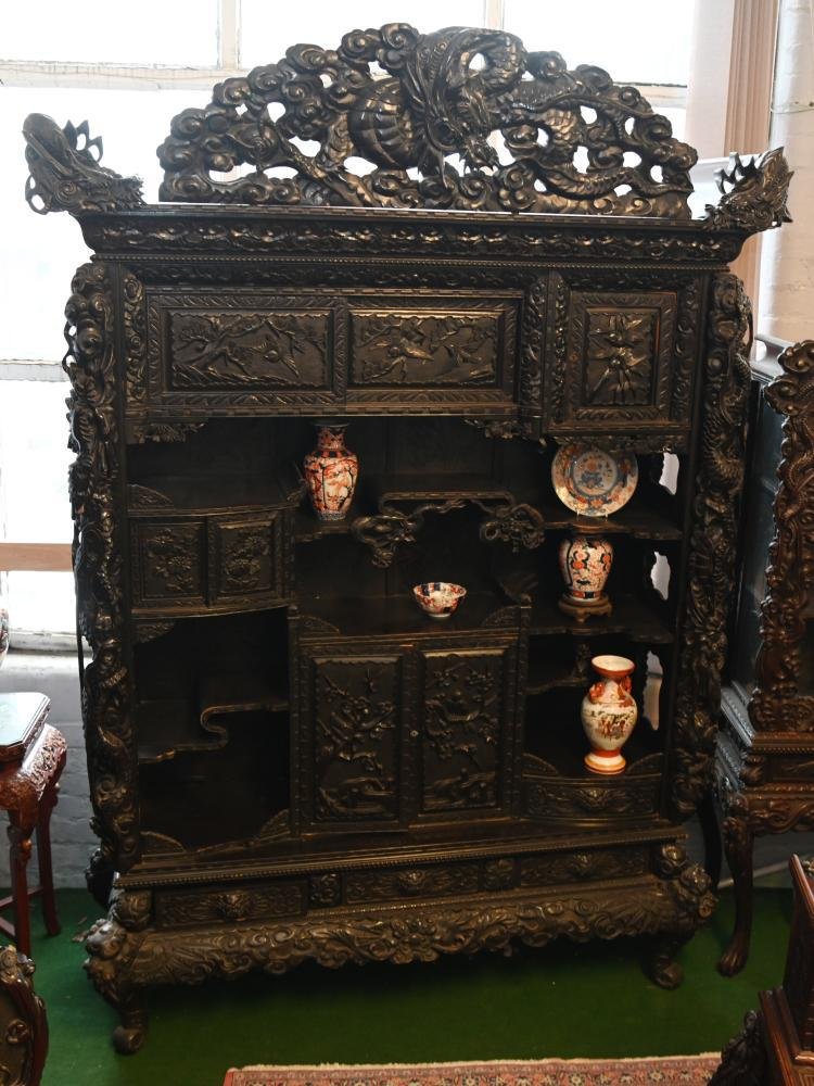 Chinese Carved Temple Display Cabinet in Hardwood, 1840s for sale at Pamono