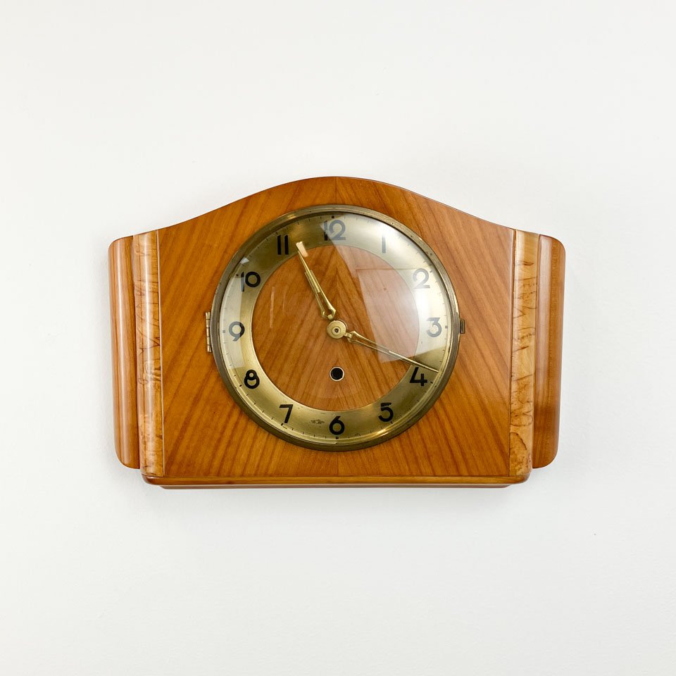 Wall Clock in Beech and Flamed Birch, 1960s for sale at Pamono