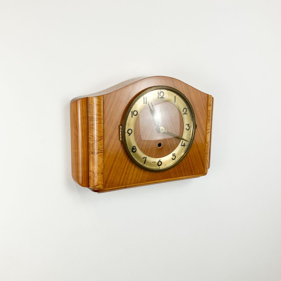 Wall Clock in Beech and Flamed Birch, 1960s for sale at Pamono