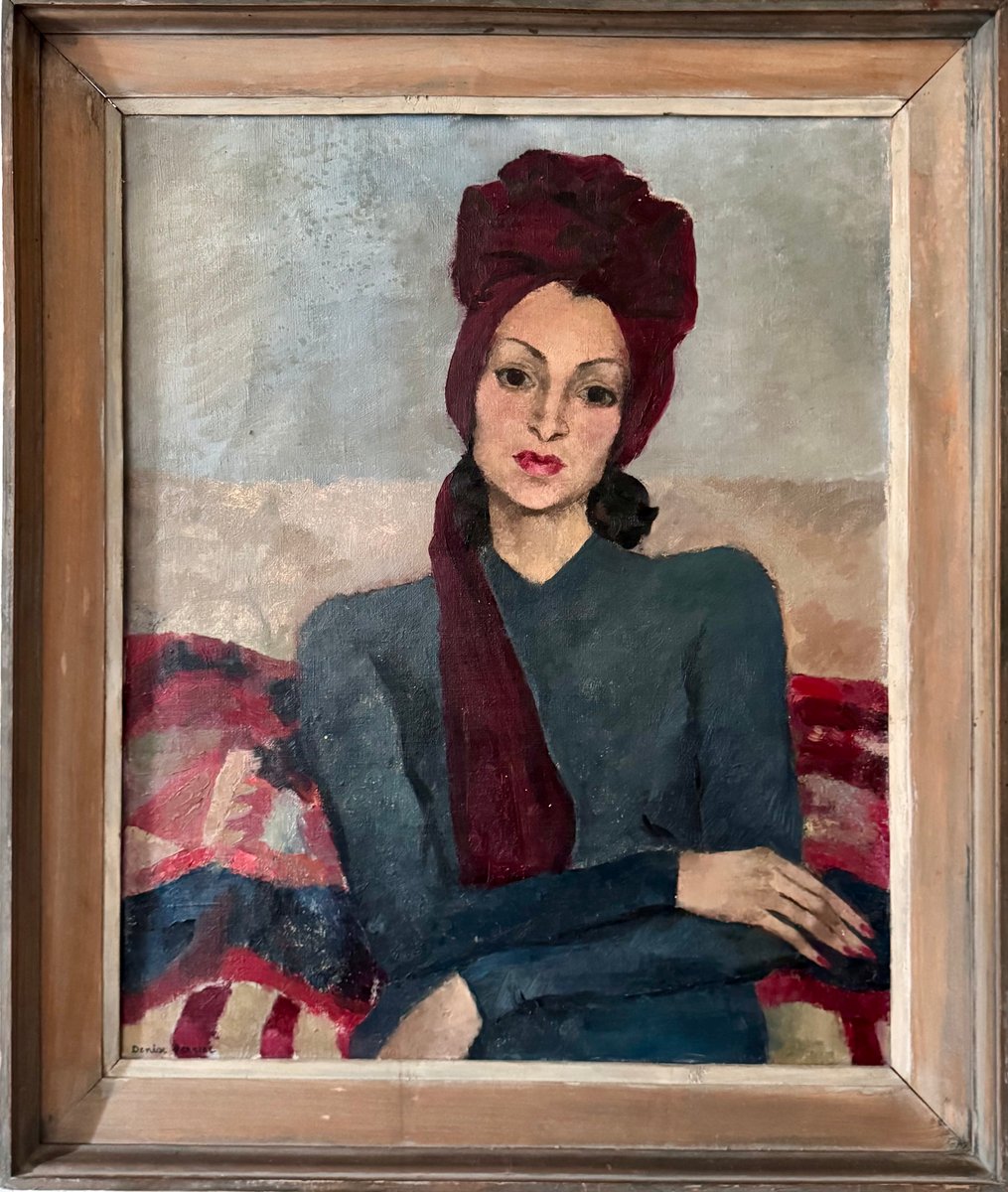 Denise Perrier Portrait Of A Woman With A Turban 1950s Oil On Canvas