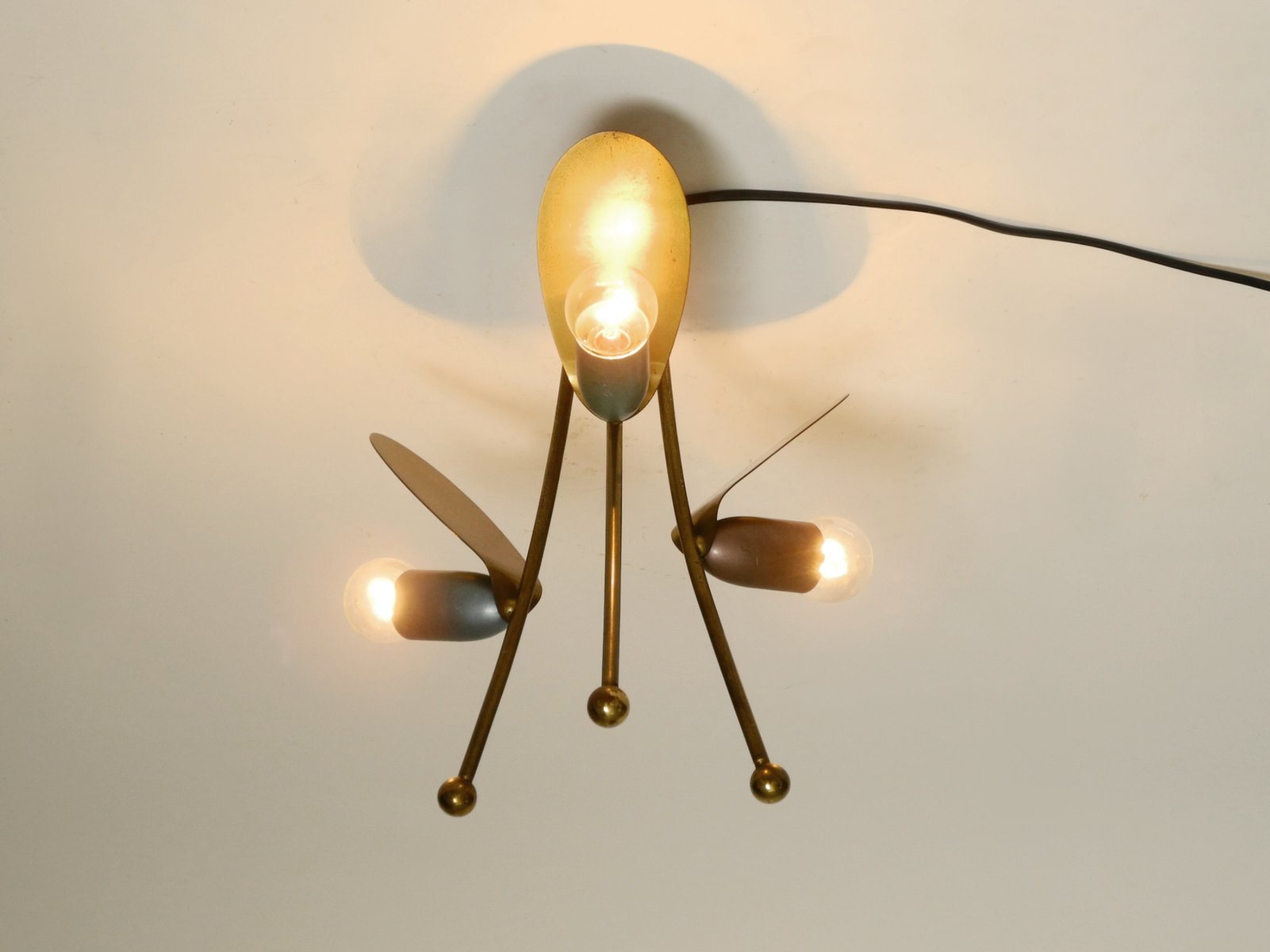 Small Mid-Century Modern Brass Bag Ceiling Lamp with Three Arms and ...