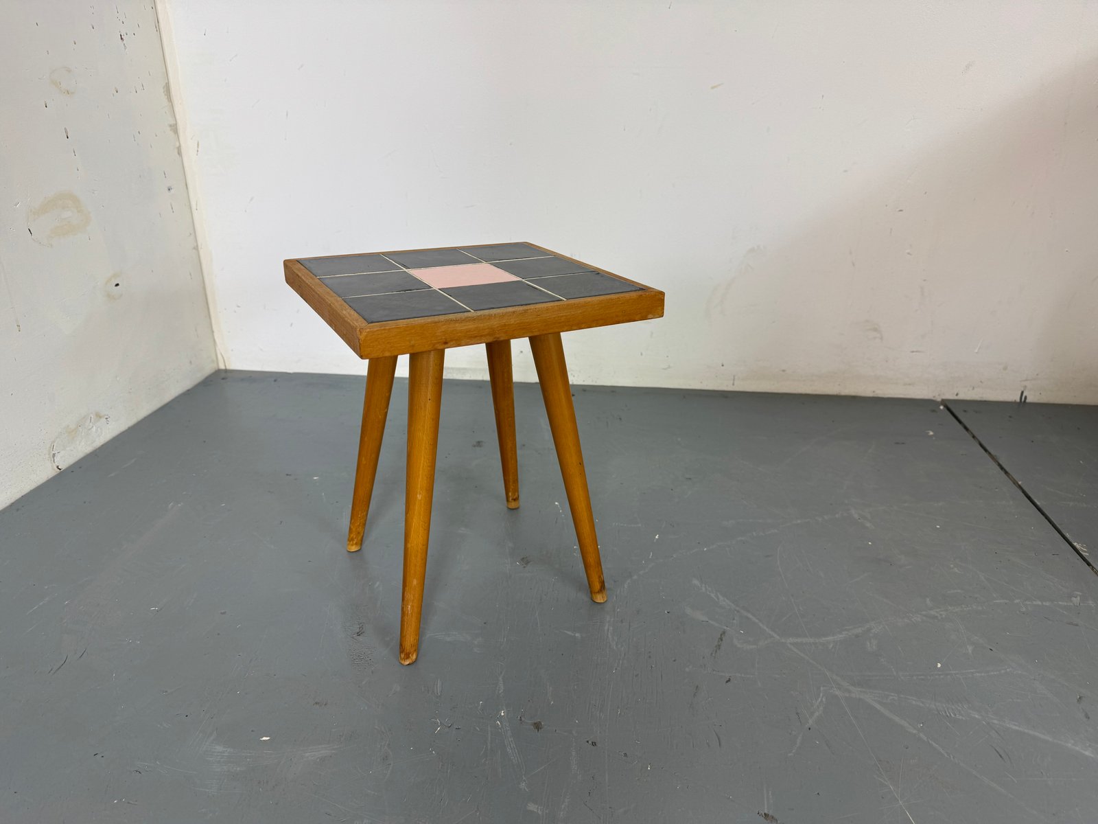 Vintage Wood and Ceramic Mosaic Side Table, 1950s for sale at Pamono