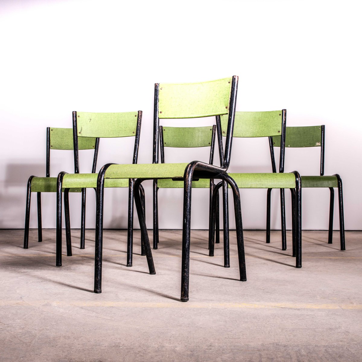 Green Woven Laminate 510 Dining Chair from Mullca, 1950s, Set of 4 for ...
