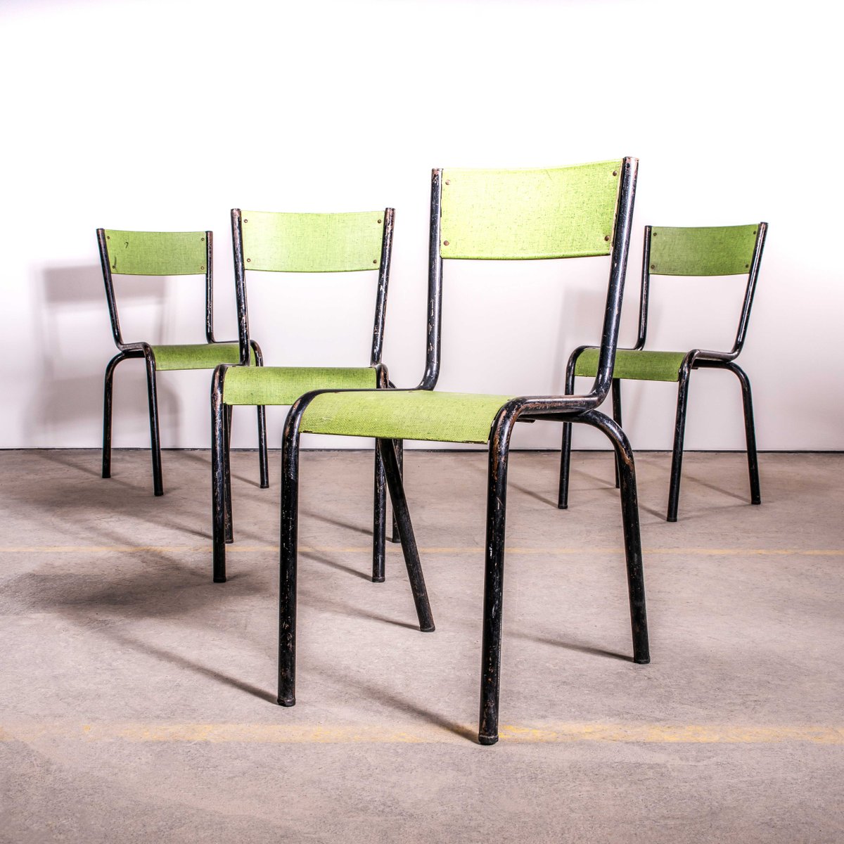 Green Woven Laminate 510 Dining Chair from Mullca, 1950s, Set of 4 for ...