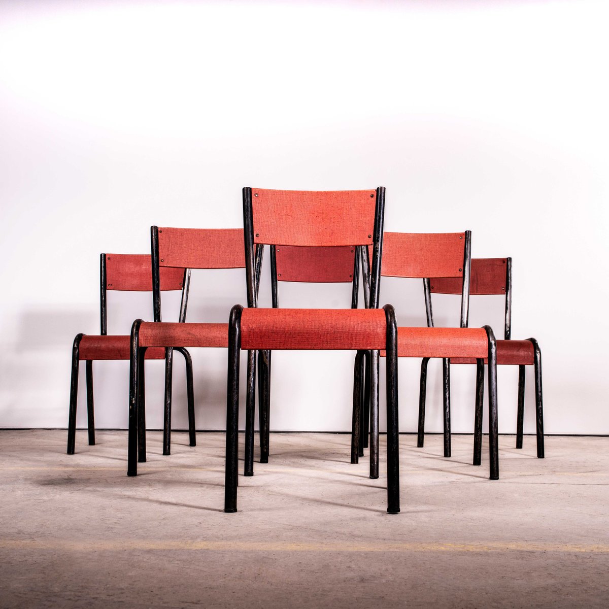 Red Woven Laminate 510 Dining Chair from Mullca, 1950s, Set of 4 for ...