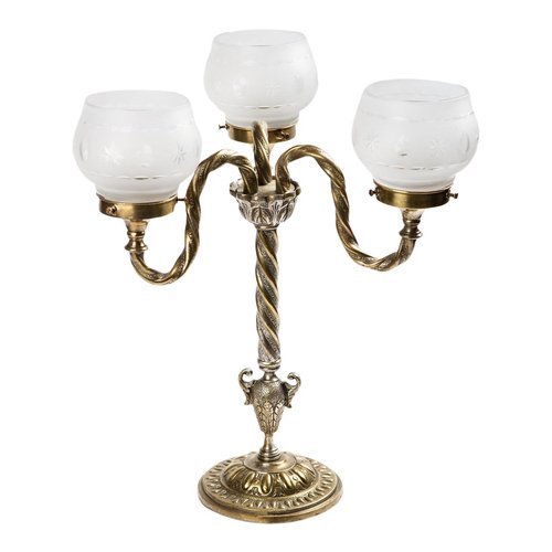 Vintage Spanish 3-Arm Brass Table Lamp With Frosted Glass Shades for ...