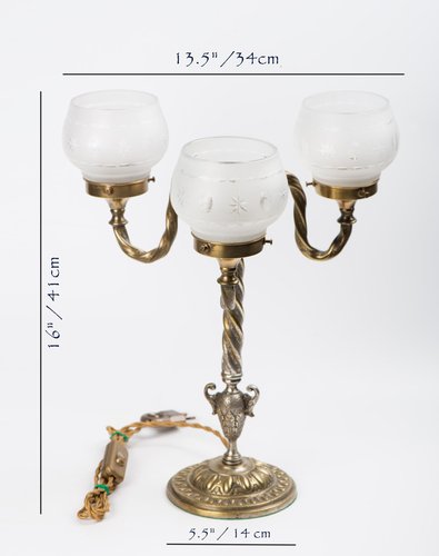 Vintage Spanish 3-Arm Brass Table Lamp With Frosted Glass Shades for ...