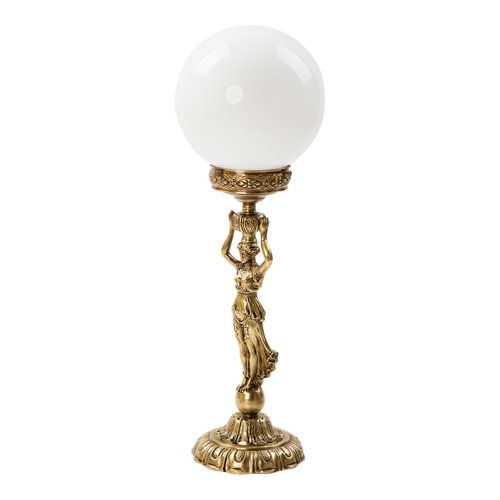 1950s Brass Lady Table Lamp With Opaline Glass Shade for sale at Pamono