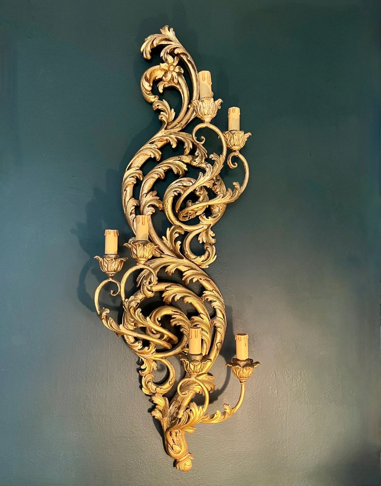 Large Italian Rococo Style Carved and Gilded Wood and Gesso Six-Light ...