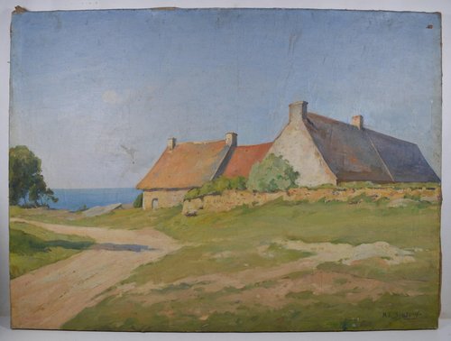 Early 20th Century Marie-Emmanuel Bousquet "Breton Cottages" French ...