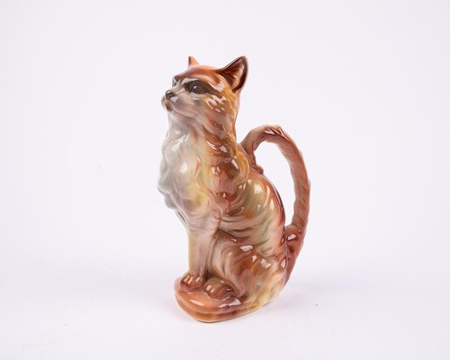 French Majolica Cat Pitcher Made by St Clement, Early 20th Century for ...