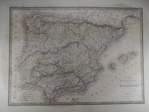Mid 19th Century Ancient Map Showing Spain and Portugals Royal Realms ...