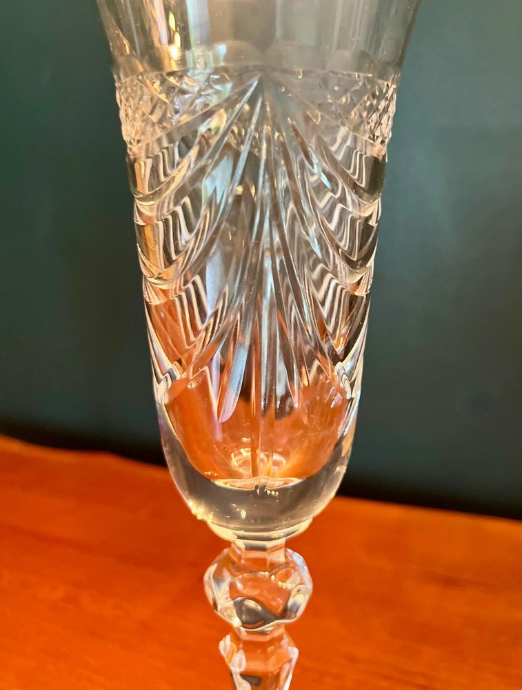 Mid 20th Century Hand Cut Crystal Champagne Flutes in Gerard Pattern ...