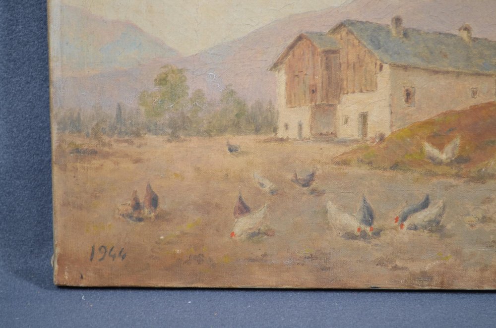 Charles Ludin (1867–1949) "Hens in the Farmyard" Oil on Canvas, Signed ...