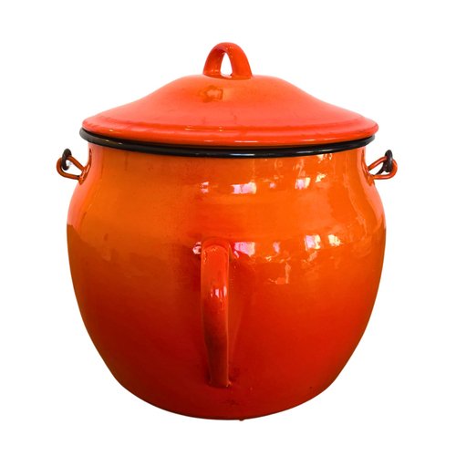 Large Vintage Enameled Pot With Lid Orange, France, Circa 1970s for ...