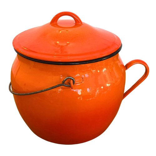 Large Vintage Enameled Pot With Lid Orange, France, Circa 1970s for ...