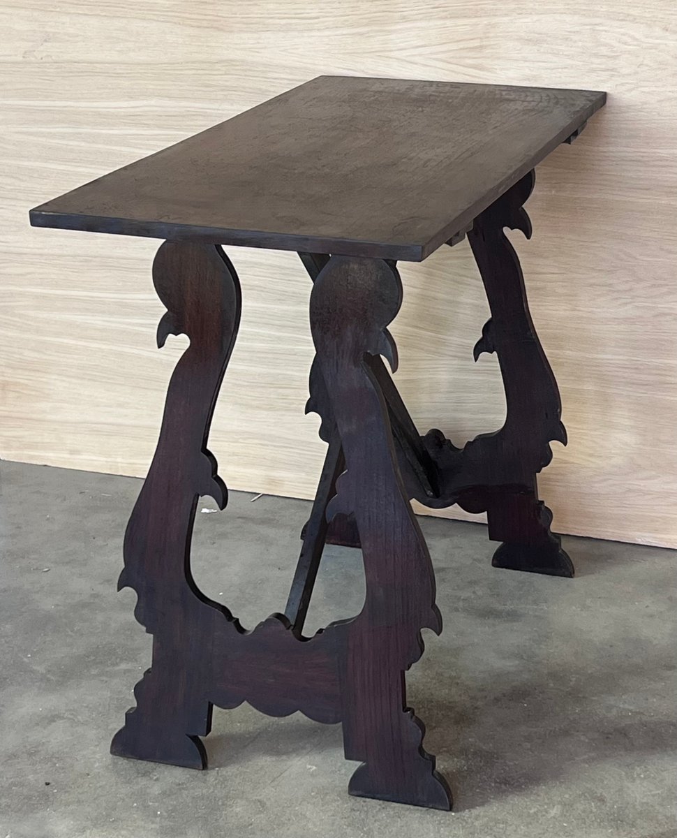 Antique Spanish Ebonized Baroque Side Table with Lyre Legs, 1890 for ...