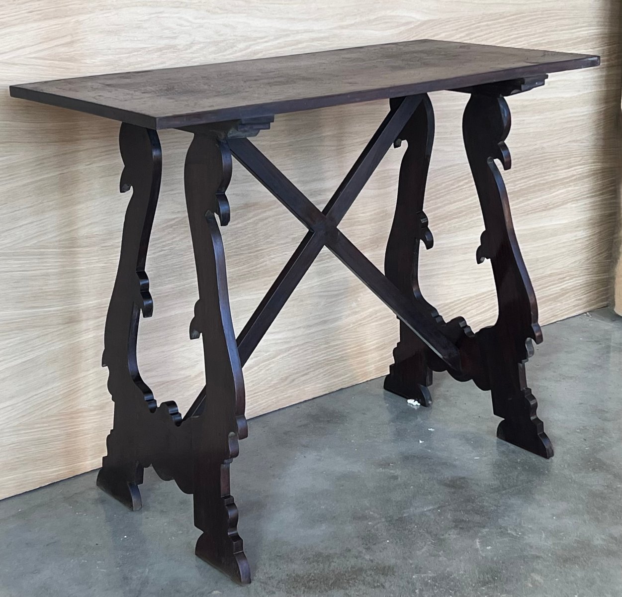 Antique Spanish Ebonized Baroque Side Table with Lyre Legs, 1890 for ...