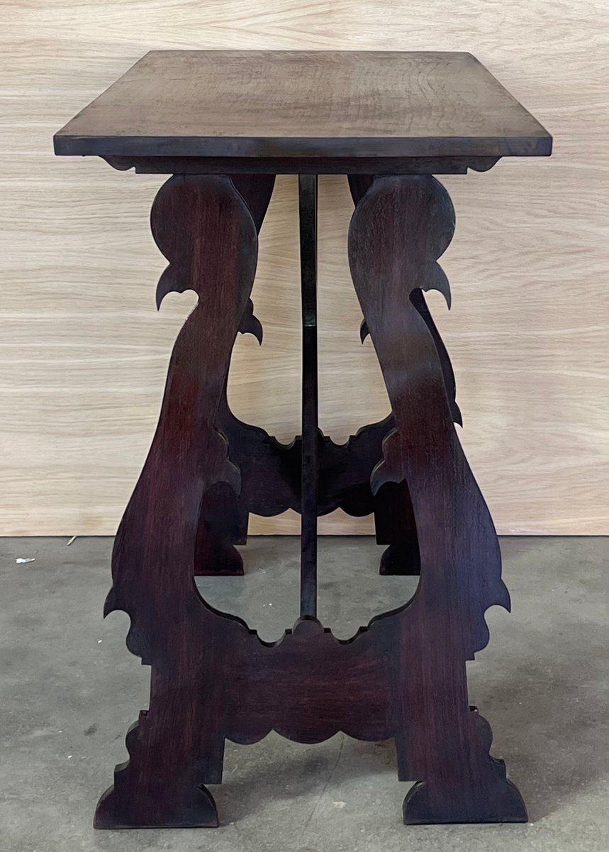 Antique Spanish Ebonized Baroque Side Table with Lyre Legs, 1890 for ...