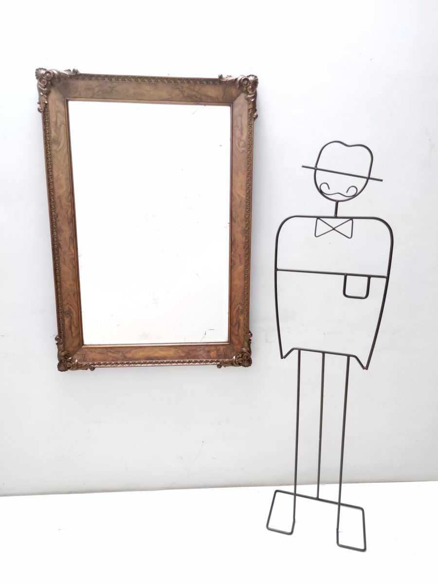 Vintage Rectangular Wall Mirror in Beech and Walnut Frame, Italy, 1940s ...