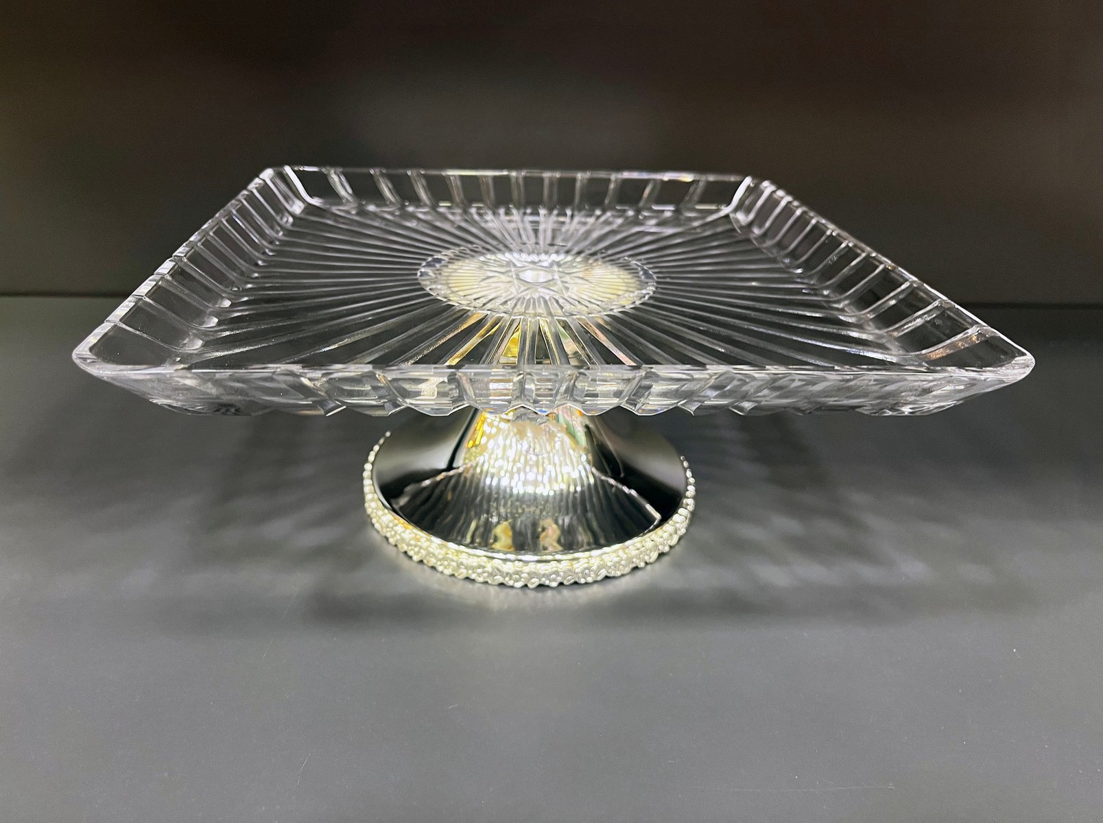 Handmade Brass Cake Stand with Etched Glass Top for sale at Pamono