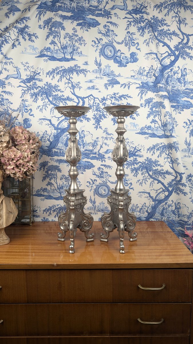Pewter Candlesticks with Rococo Decoration, Set of 2 for sale at Pamono