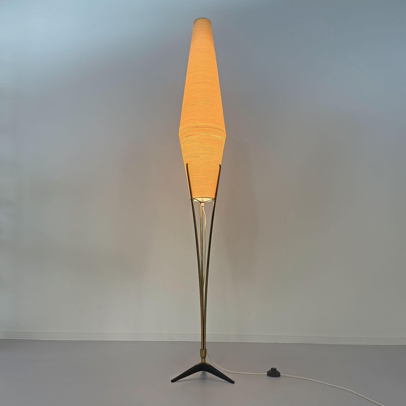 Brass Floor Lamp with Cocoon-Shaped Fiberglass Shade from Cosack ...