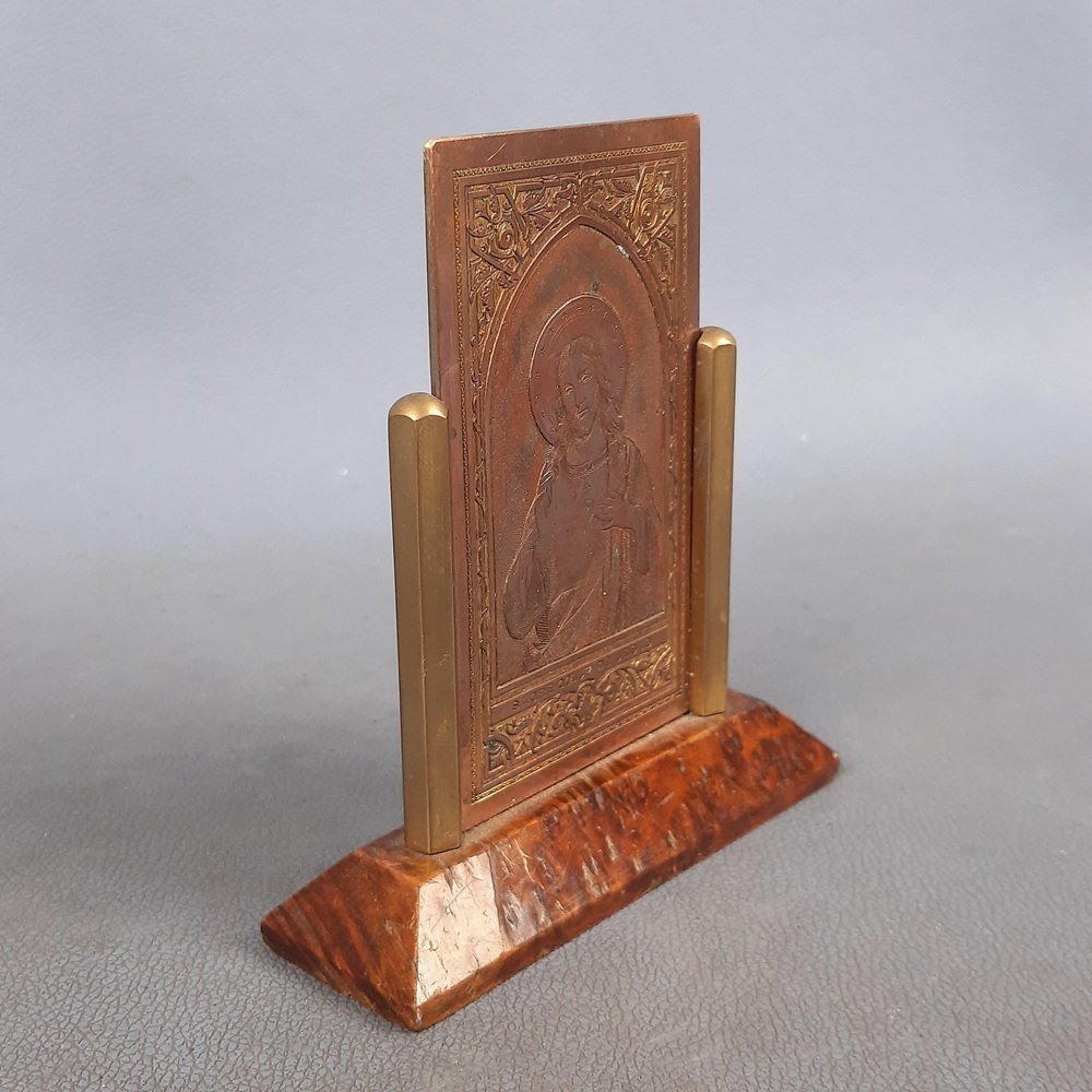 Antique Brass Engraved Altar Plate with Sacred Heart of Jesus by B ...