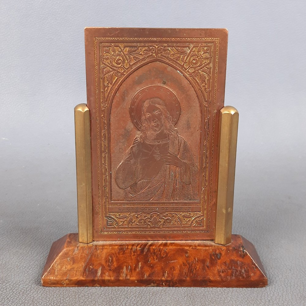 Antique Brass Engraved Altar Plate with Sacred Heart of Jesus by B ...