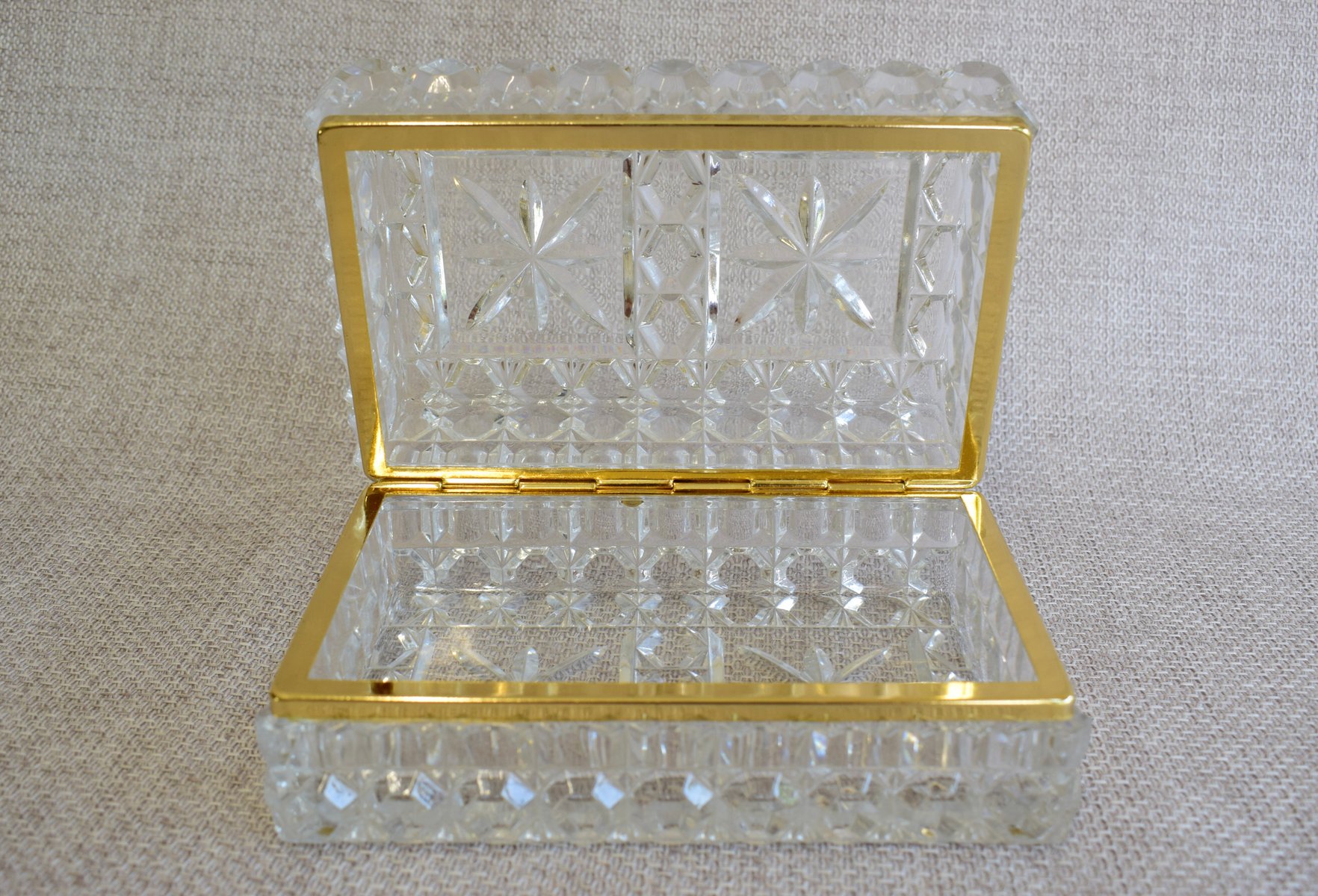 Crystal and Gold Frame Jewelry Box, 1950s for sale at Pamono
