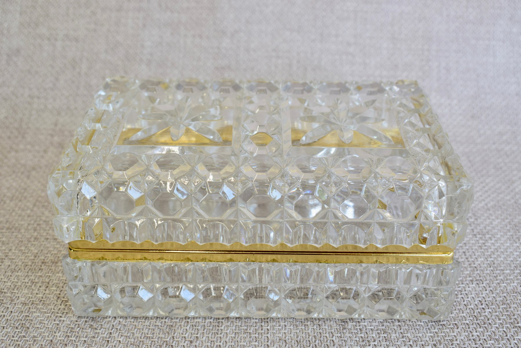 Crystal and Gold Frame Jewelry Box, 1950s for sale at Pamono